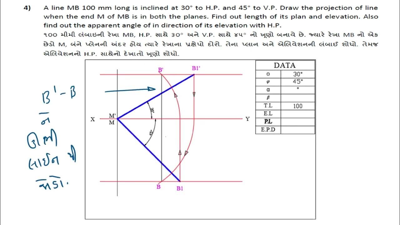 Projection of lines problem 4 #engineeringdrawing - YouTube