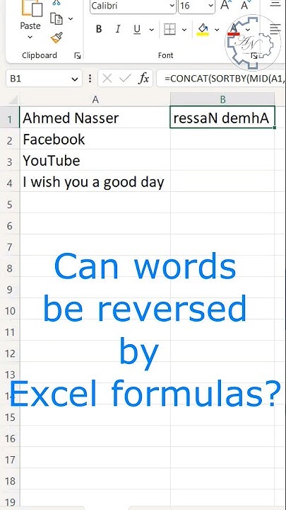 How to reverse text strings in Excel using formulas - YouTube