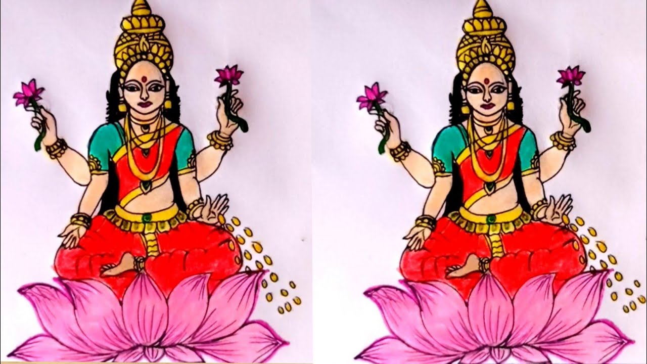 How to draw maa laxmi for Laxmi puja special/Maa laxmi drawing/Laxmi ...