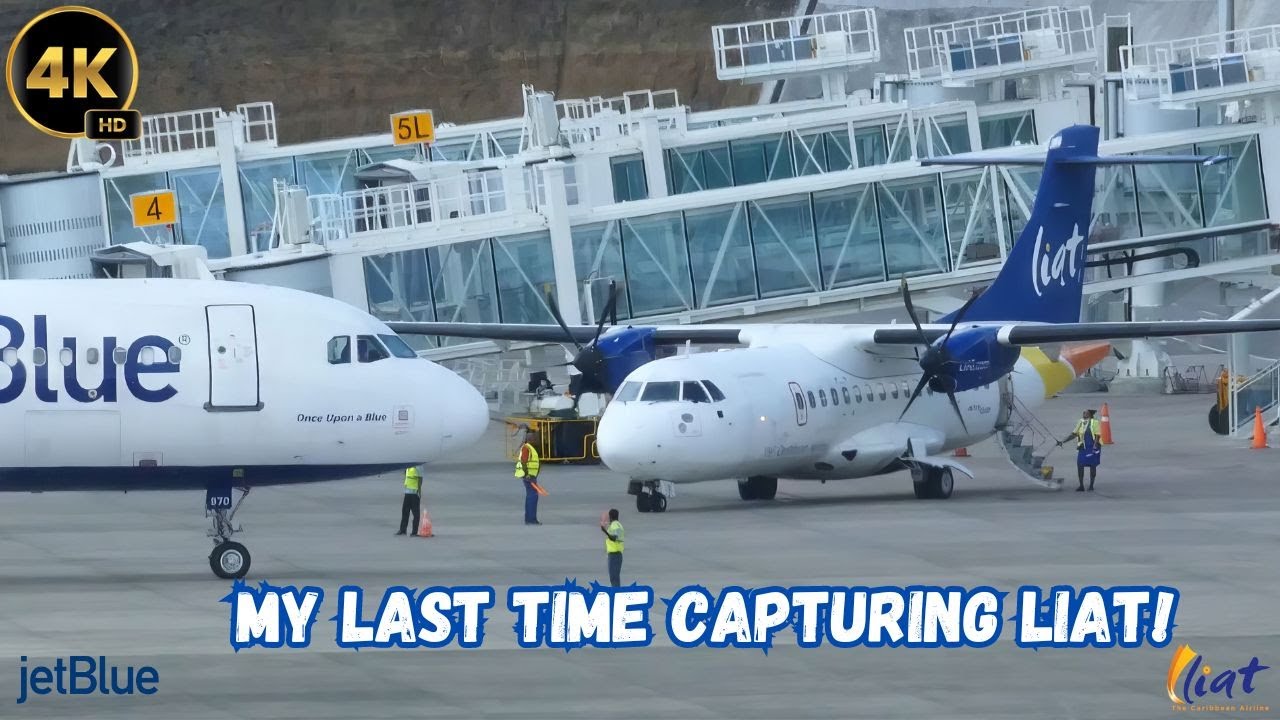 (4K) LIAT ATR42-600 Landing & Departure + Jetblue A321 Landing in ...