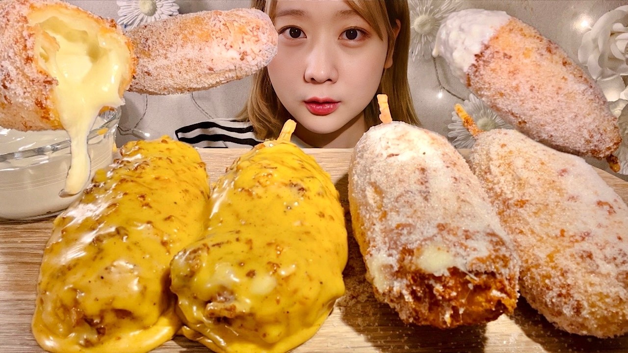 ASMR Cheesy Corn Dogs【Mukbang/ Eating Sounds】【English subtitles】 - YouTube