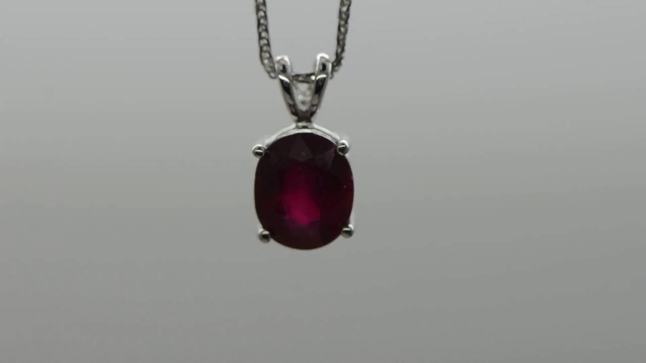 Genuine Red Ruby Oval Shape Gemstone Solitaire Pendant Necklace 14K ...