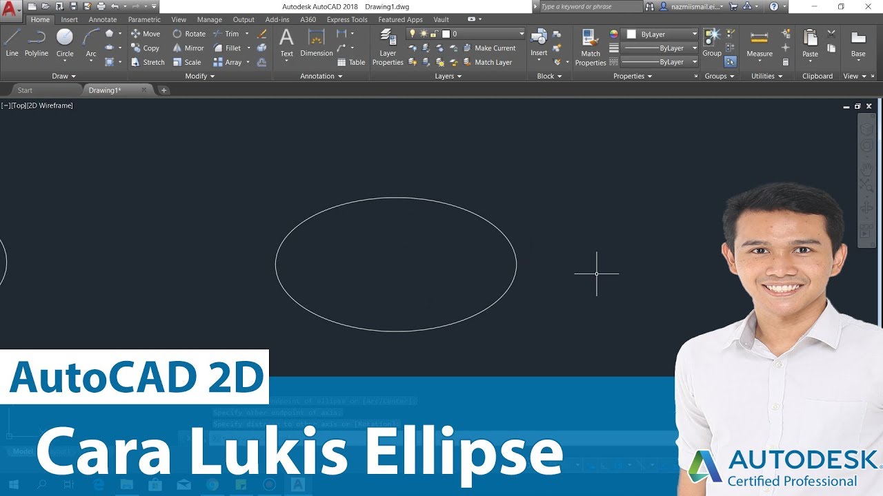 #09 I AutoCAD 2D: Cara Lukis Ellipse I Nazmi Ismail - YouTube