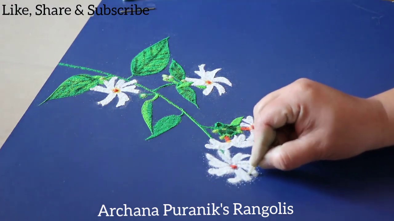 Learn How To Make Easy Parijatak \Parijat Flower Rangoli Freehand ...