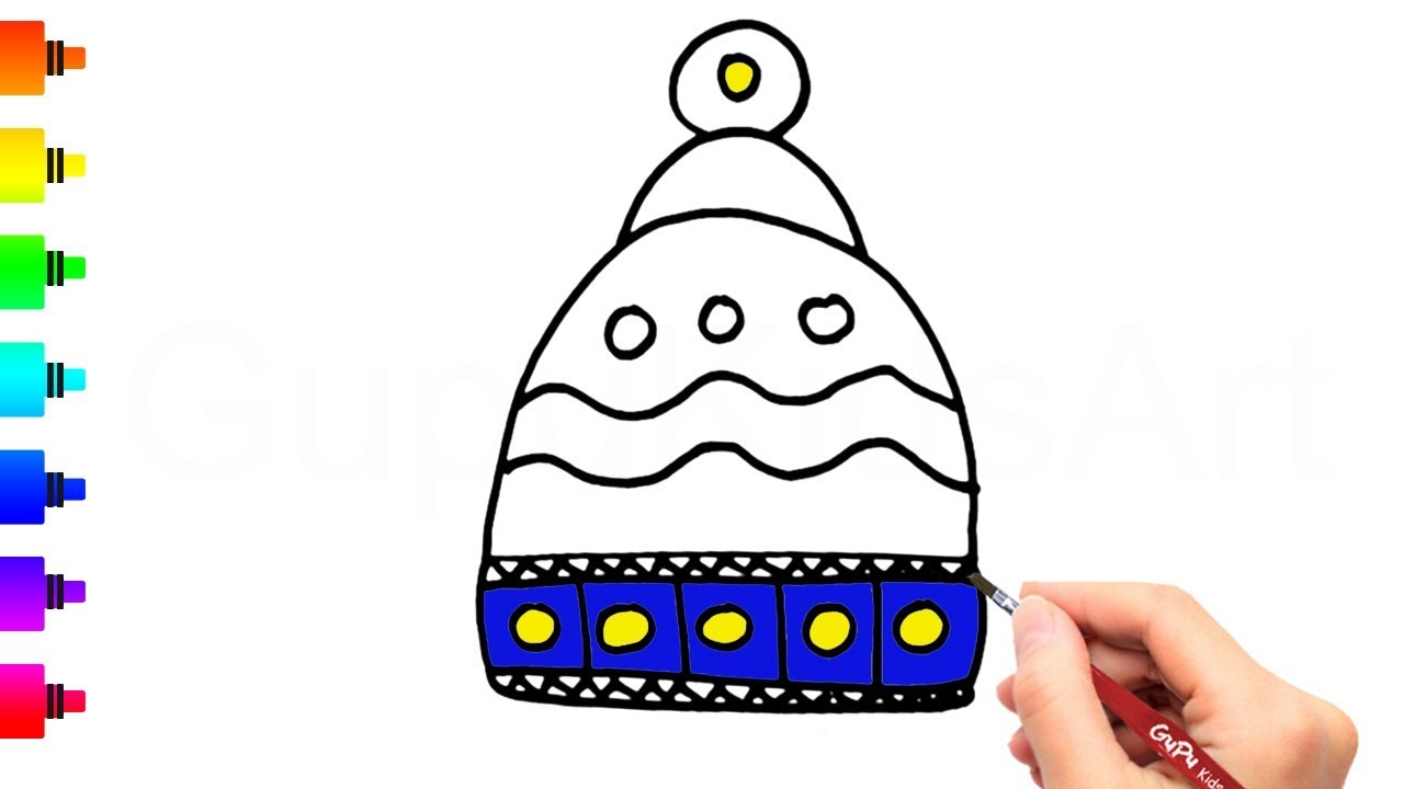 How to Draw a Woolen Winter Hat for kids - Drawing and Coloring - YouTube