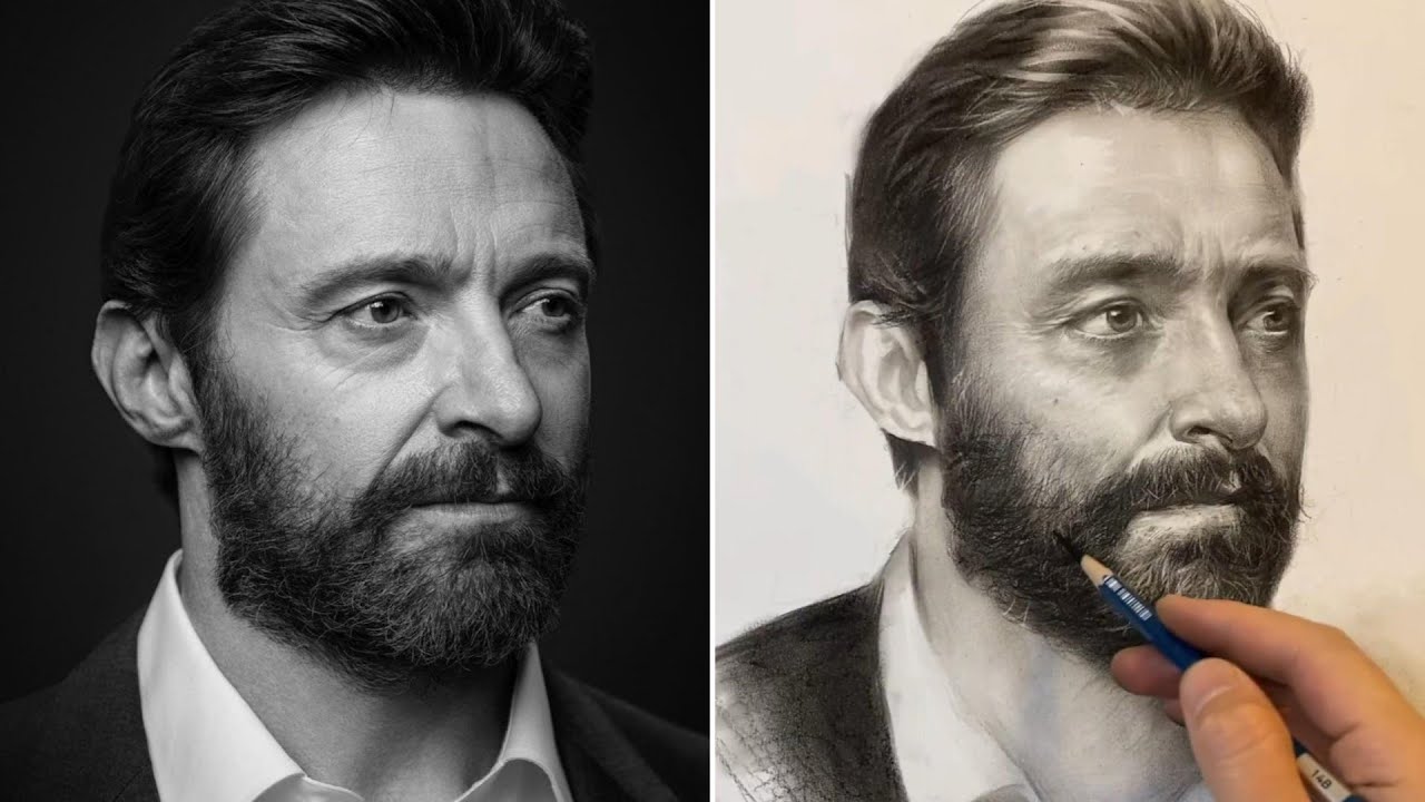 Drawing Hugh Jackman Step by Step ∥ Sketch Drawing - YouTube