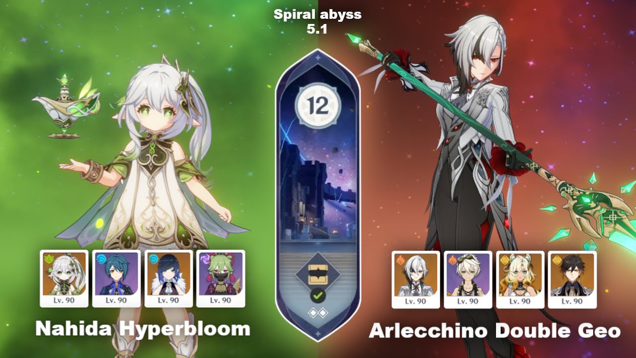 C0 Nahida Hyperbloom team & C0 Arlechino Double Geo team - NEW Spiral ...