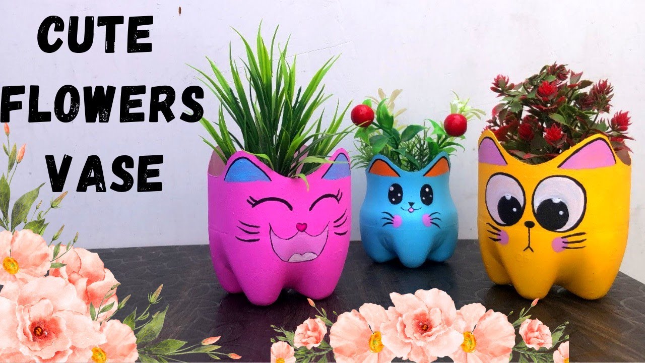 Recycle waste bottle into cute flowers vase|Home decor interior ideas ...