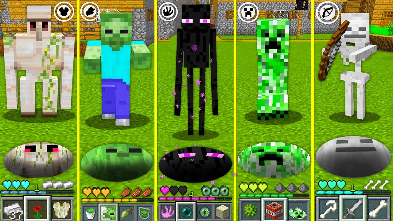 MINECRAFT MOBS JUMPED IN SECRET TUNNELS HOW TO PLAY SKELETON ZOMBIE ...