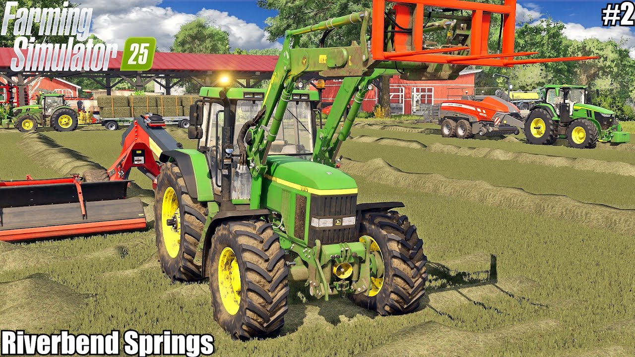 FS25! TEDDING GRASS and BALING SQUAR HAY BALES│RIVERBEND SPRINGS│FS 25 ...