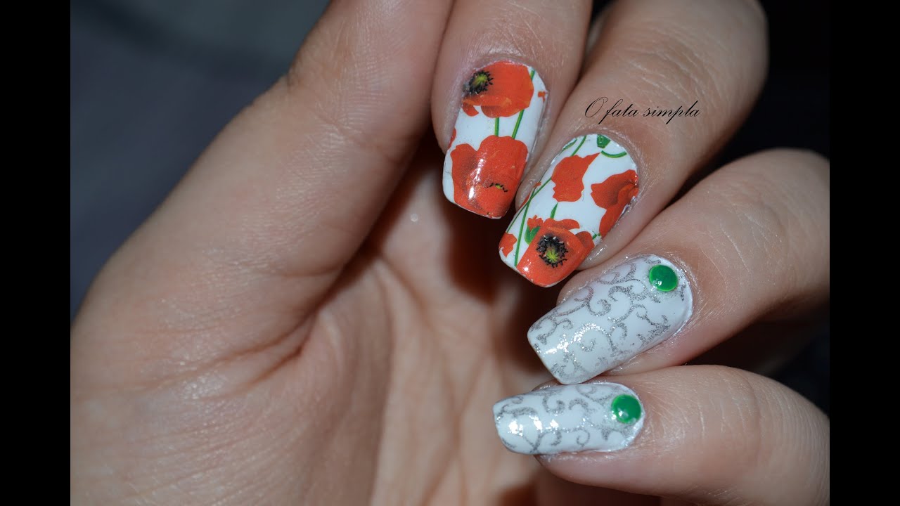 Poppy Water Decals Nail Art - YouTube