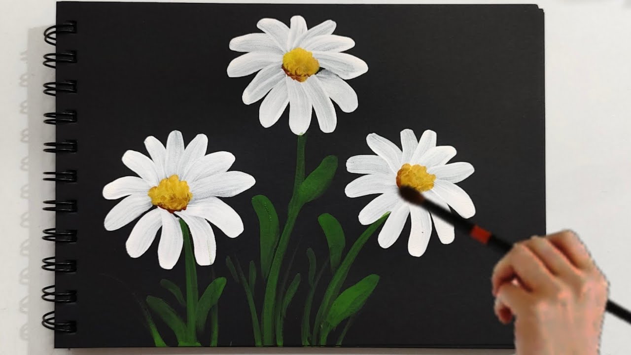 How to draw white flowers on black paper| step by step drawing| poster ...