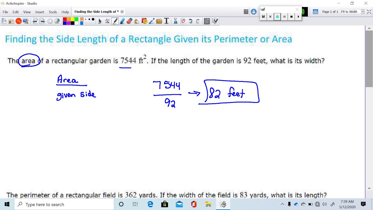 Finding the Side Length of a Rectangle Given its Perimeter or Area ...