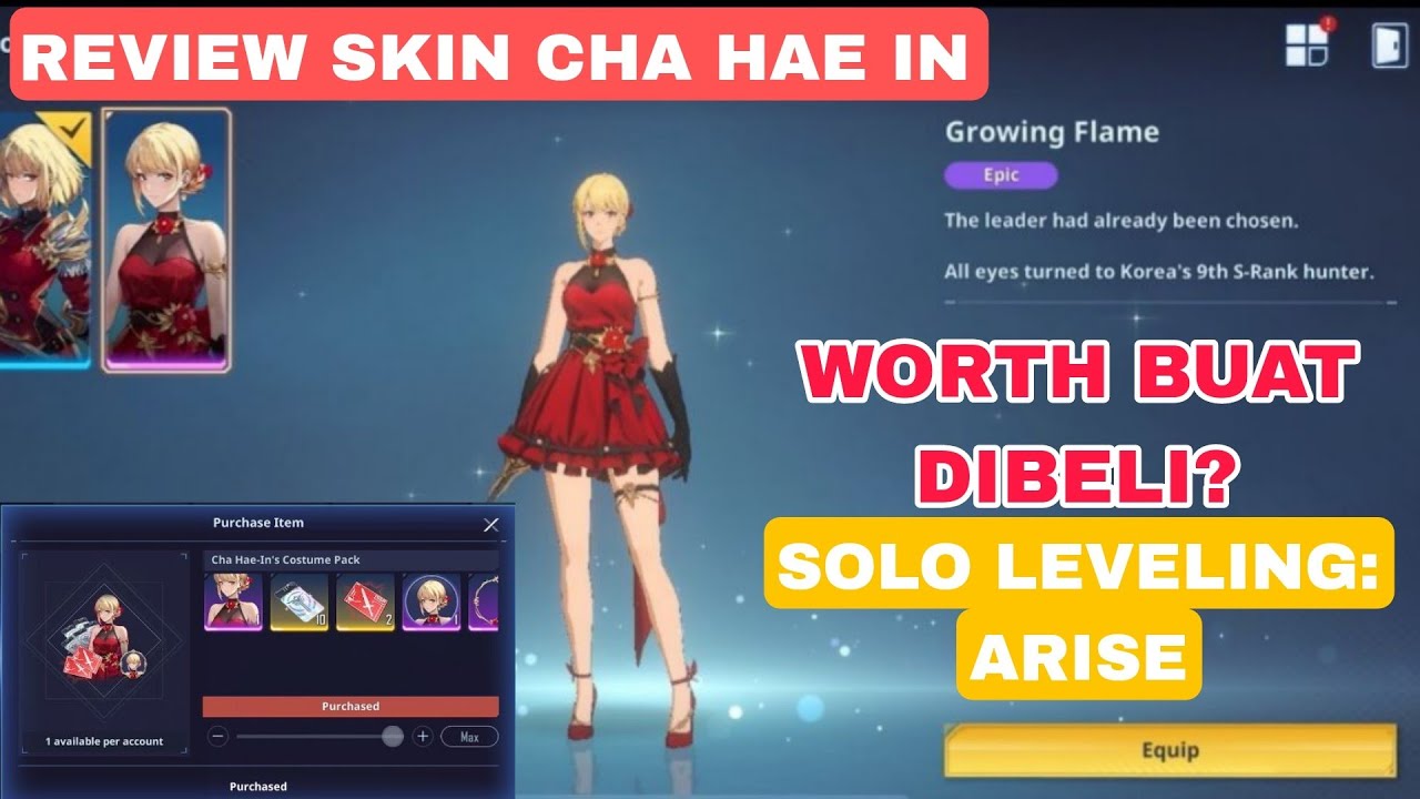 Review Skin CHA HAE IN GROWING FLAME Epic Costumes | Solo Leveling: ARISE - YouTube