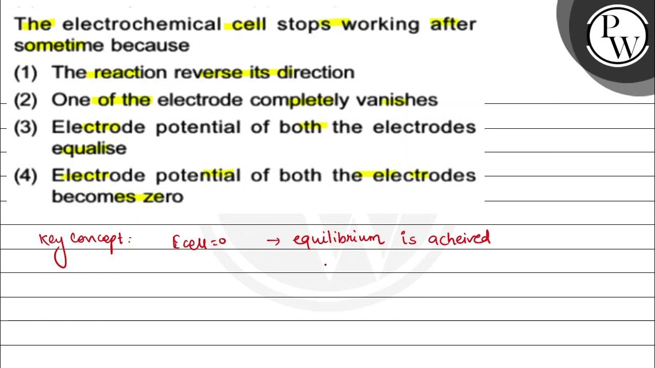 The electrochemical cell stops working after sometime because \( \m... - YouTube