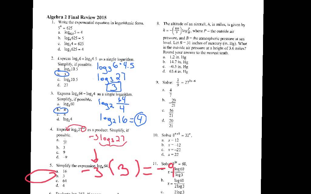 Alg 2 Spring Final Review 2015 Part 1 - YouTube