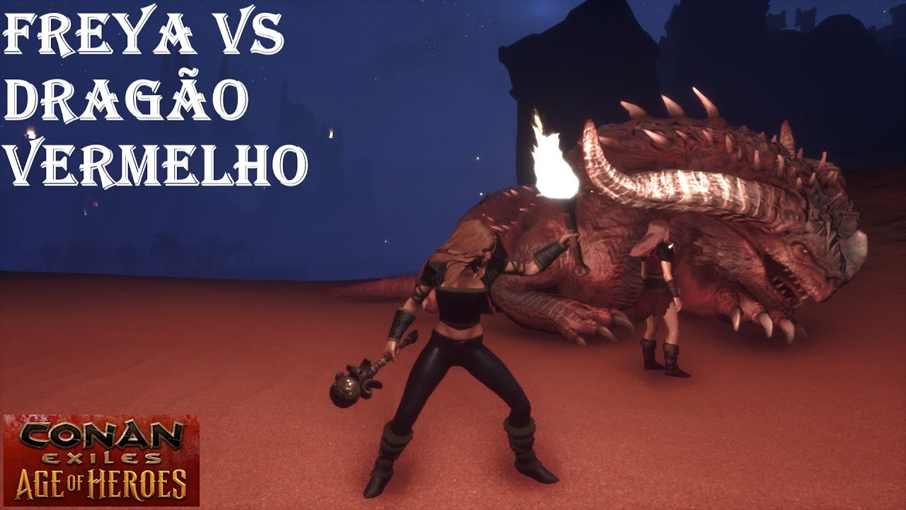 Conan exiles, freya vs dragão vermelho - YouTube