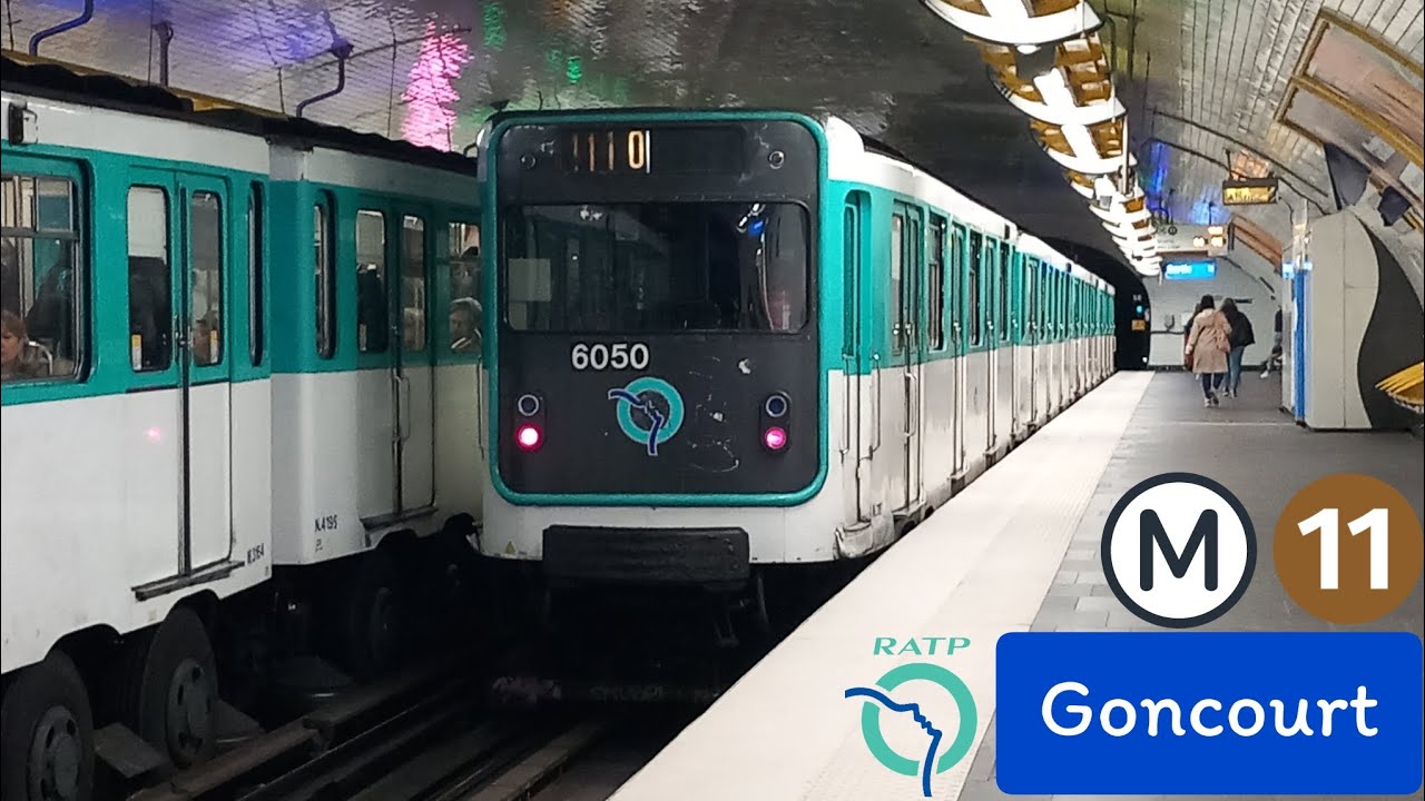 Métro de Paris : Les MP59 de la Ligne 11 à Goncourt. - YouTube
