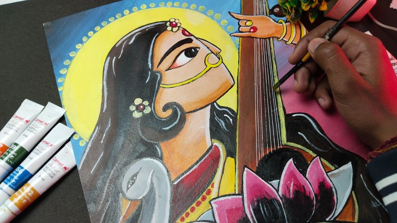 Saraswati Mata Drawing, Abstract Painting 😍, Acrylic Painting - YouTube