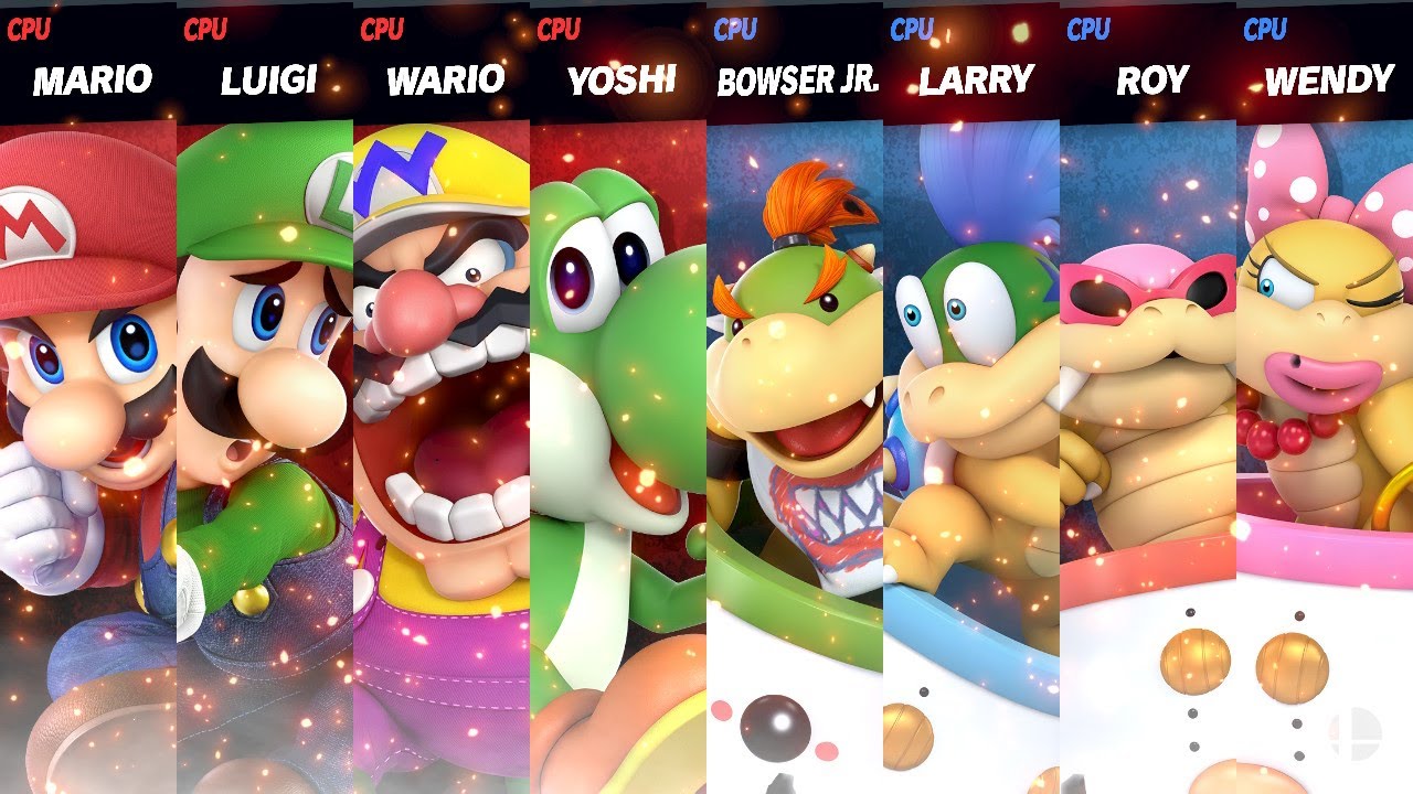 Mario & Luigi & Wario & Yoshi vs Bowser Jr & Larry & Roy & Wendy (Super ...