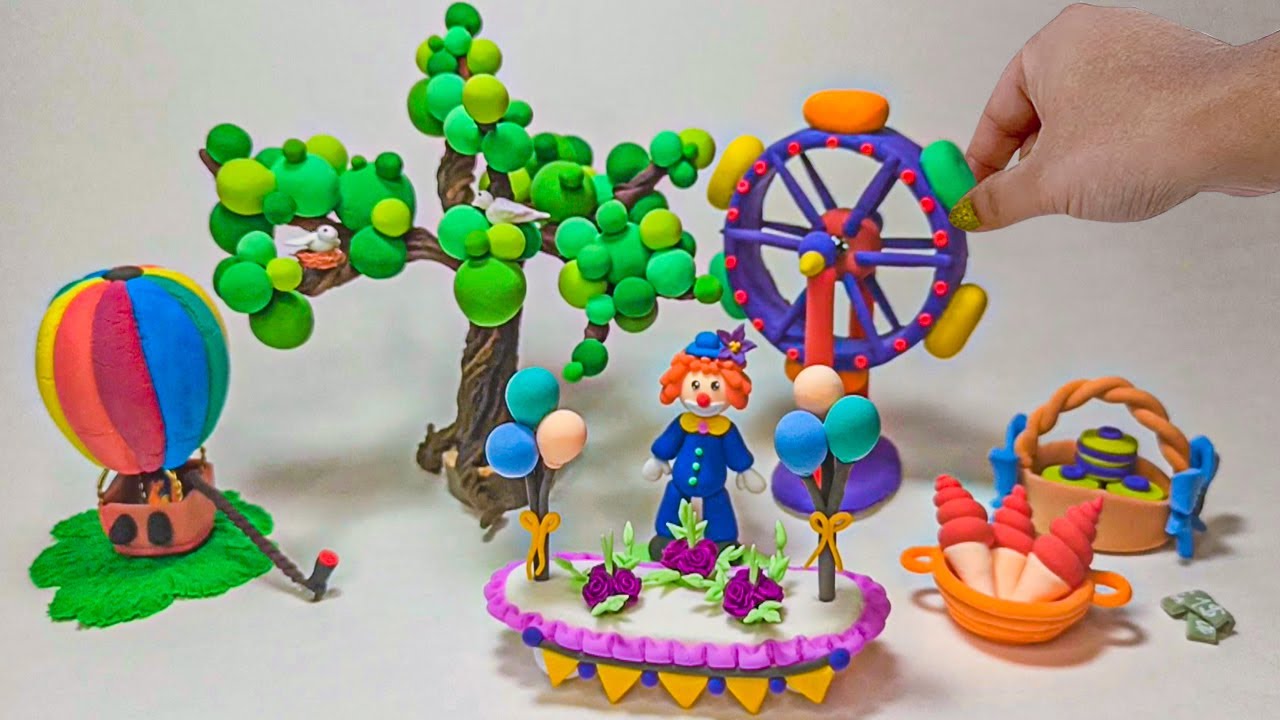 DIY How to make polymer clay miniature Amusement Park, Ferris Wheel ...