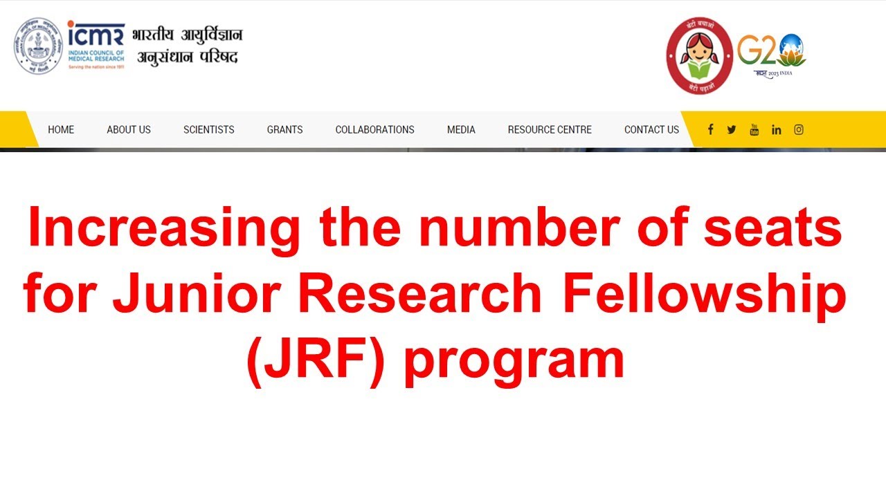 ICMR JRF 2024 Increasing the number of seats for Junior Research ...