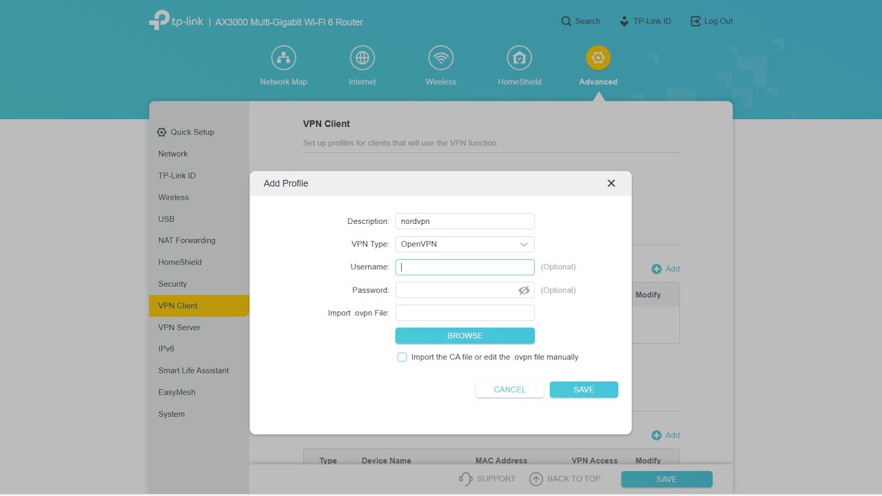 how to setup OpenVPN client on TP-Link Wi-Fi 6 Router - YouTube