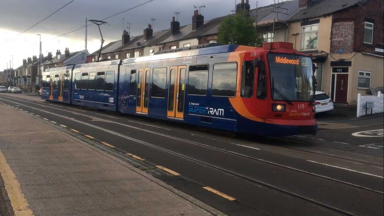 Sheffield Supertram 119 arrives into Middlewood with a Yellow Route ...