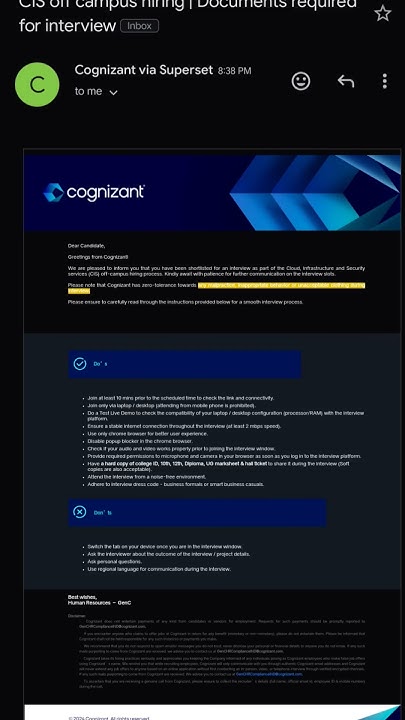 Cognizant CIS interview mails #cognizant #interviewmail #aptitudeclear - YouTube