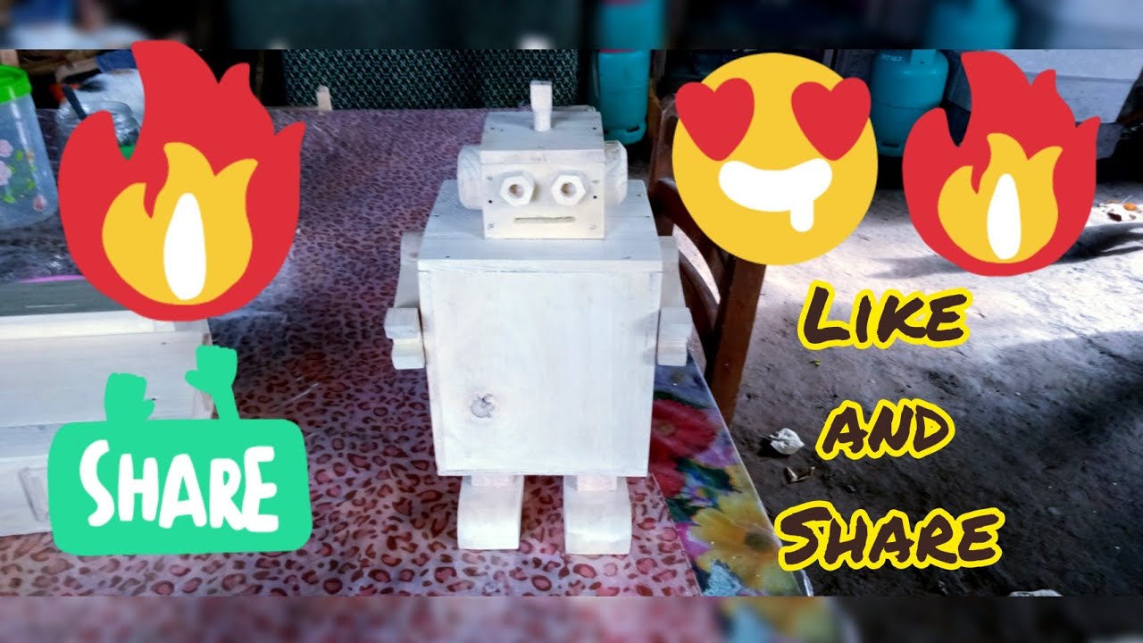 wooden robot coin bank - YouTube