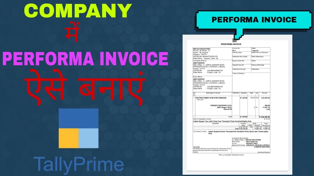 HOW TO MAKE PERFORMA INVOICE IN TALLY PRIME II Performa ( PI ) kese ...