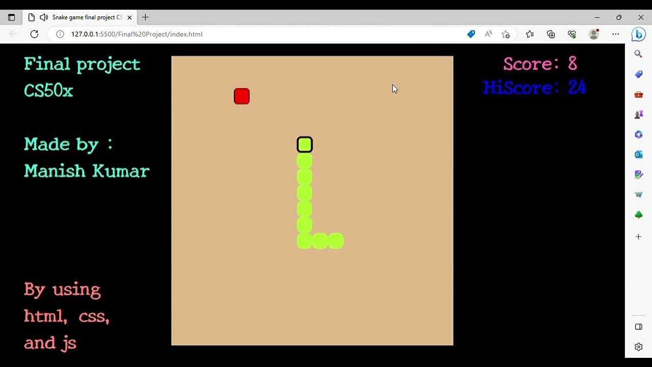 CS50x final project snake game - YouTube