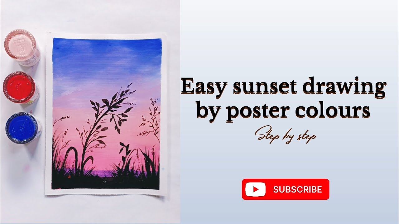 How to draw easy sunset drawing by poster colours ll step by step ll ...