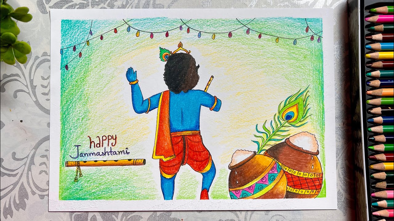 Janmashtami Drawing, Janmashtami Drawing Easy and Beautiful - YouTube