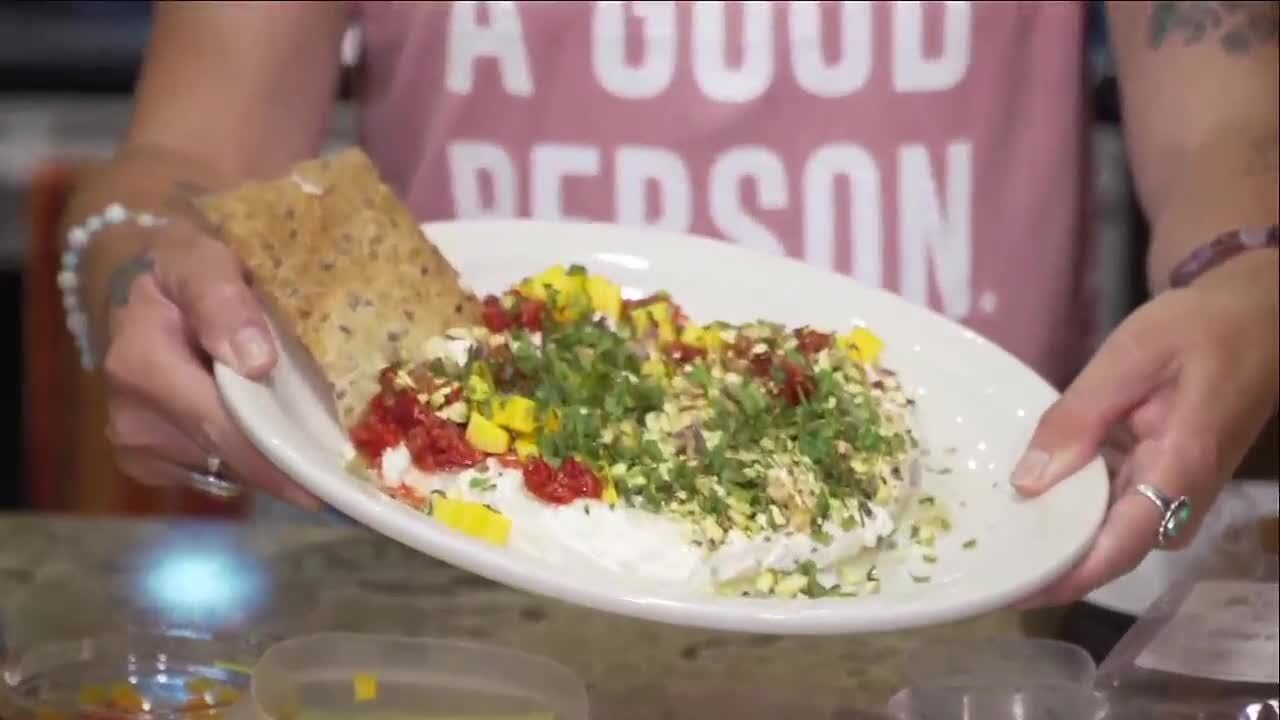 In the Kitchen with Eric Gardner - Whipped Feta with Honey, Pistachio, Mango and Raspberries ...