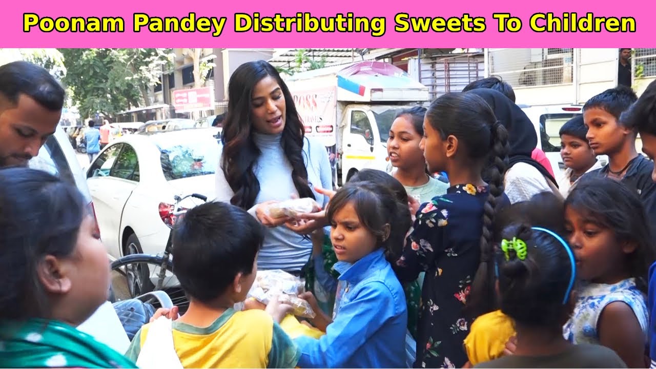 Poonam Pandey Distributing Sweets To Children On The Occasion Of Makar ...