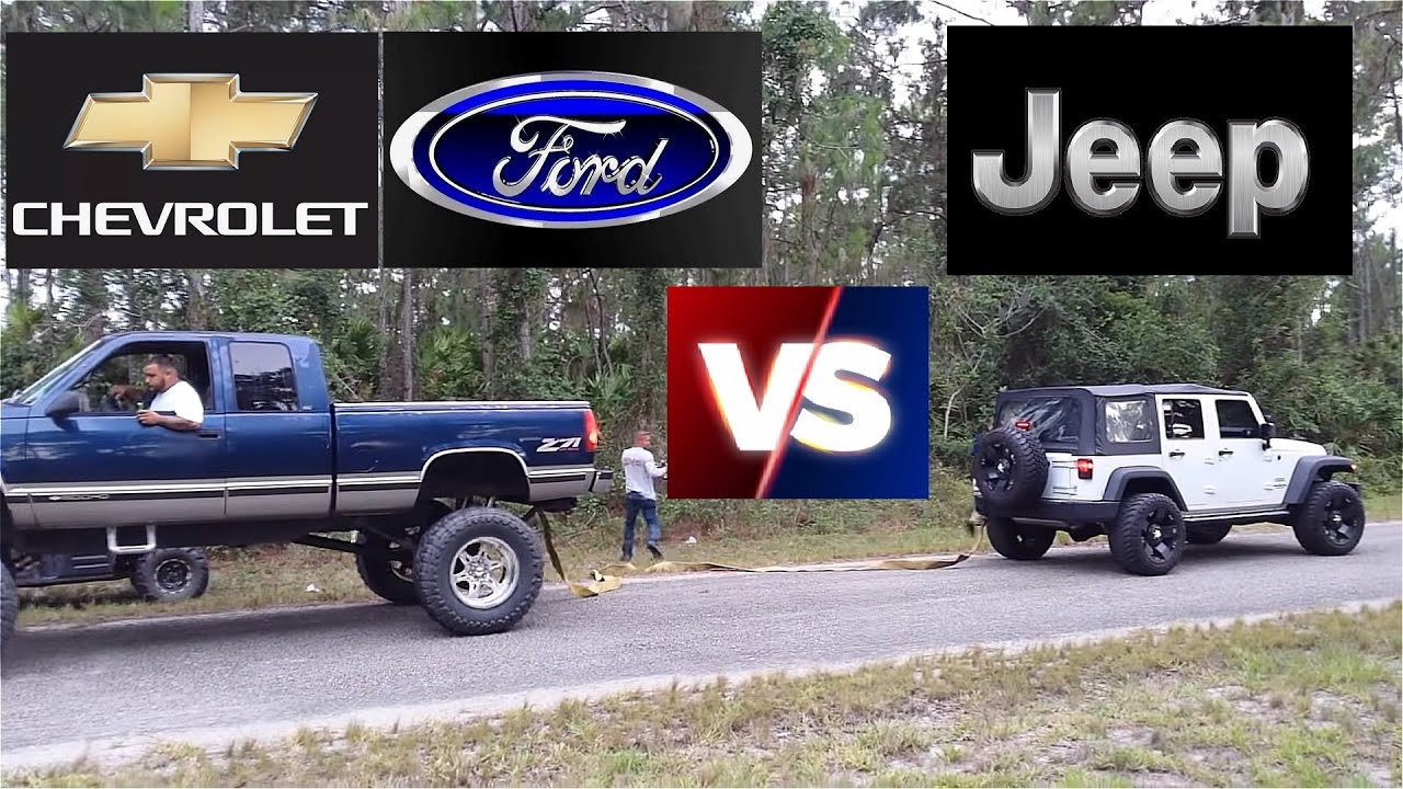 Cars Tug Of War/Chevrolet vs #jeepvs Ford vs/G Wagon vs #jeep Chevy vs ...