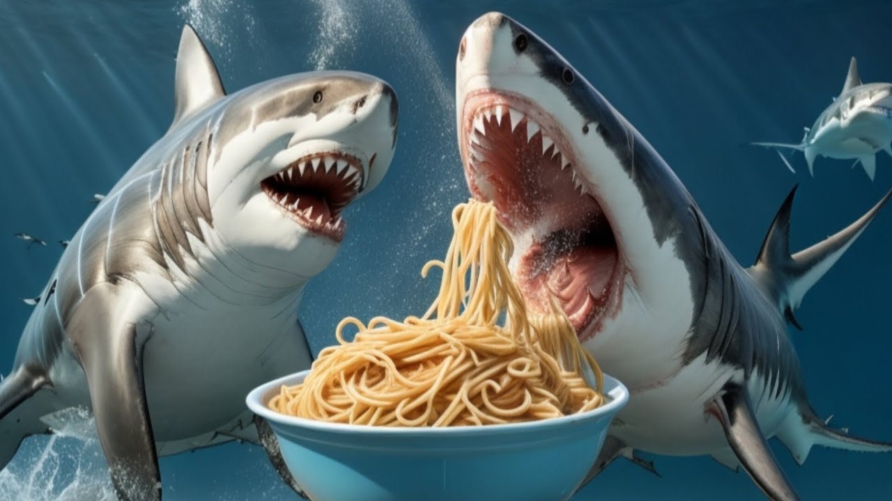 great white sharks eating spaghetti😋😋 - YouTube
