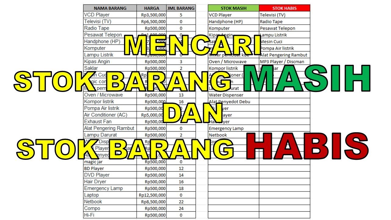 Mencari Stok Barang Habis dan Barang Masih di Excel - YouTube
