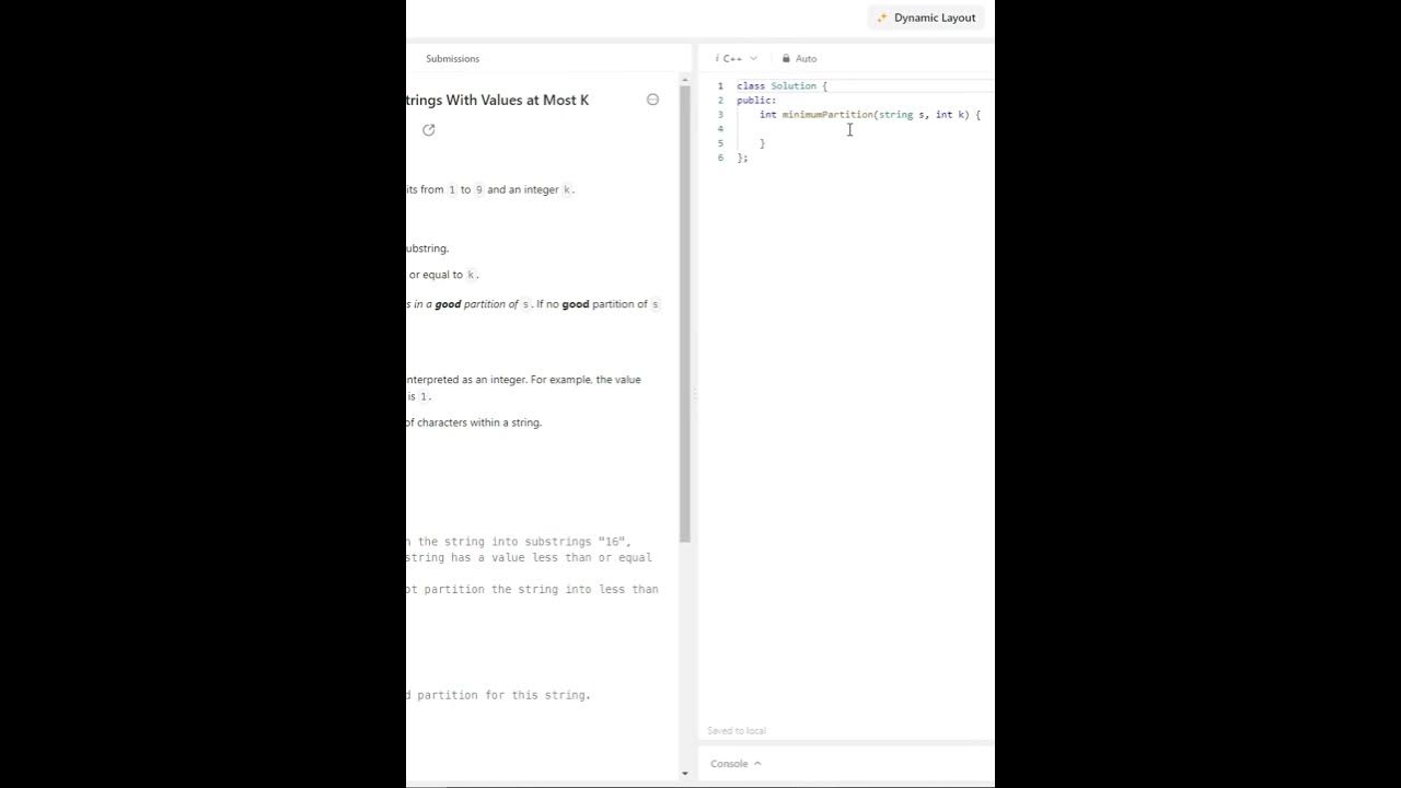 Partition String Into Substrings With Values At K Leet Code Cfam Leetcode Leetcode2522