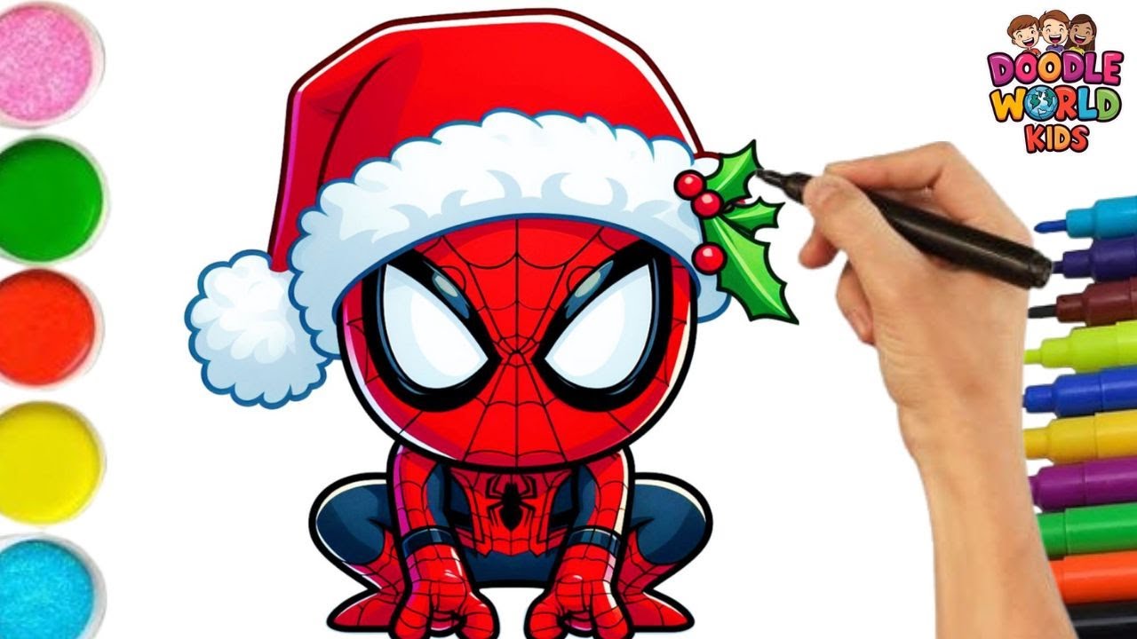 How to Draw Spider-Man Wearing a Santa Hat how to draw spiderman santa ...