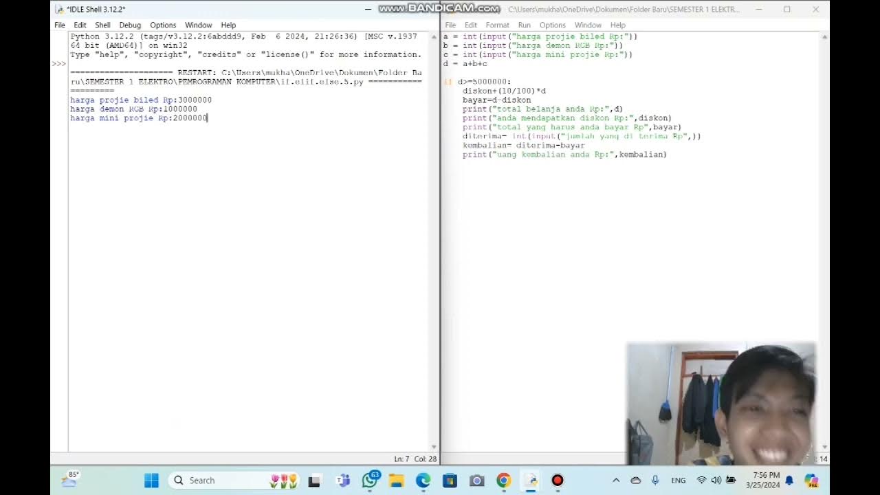 TUGAS PEMROGRAMAN KOMPUTER 2 IF ELIF ELSE (INPUT DATA KASIR) PYTHON - YouTube