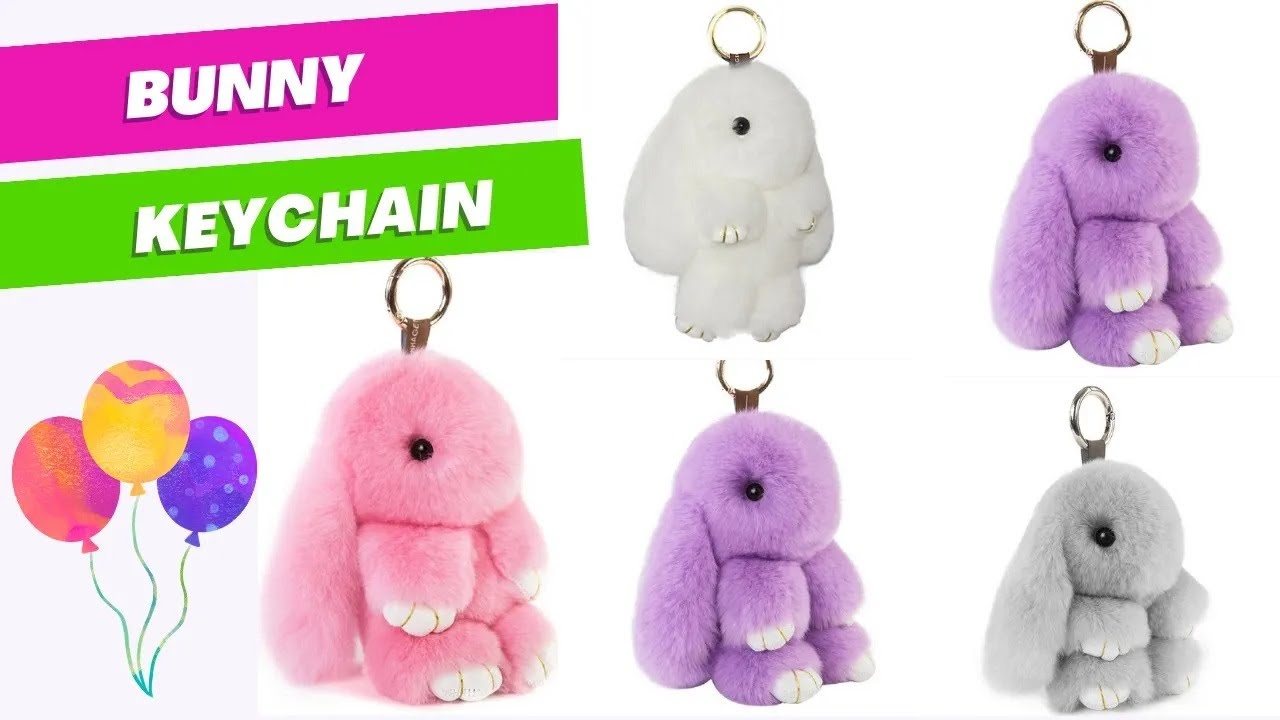 Bunny keychain - Fluffy Bunnies Fuzzy Fur Ball Pom Pom Keychain - Girls ...