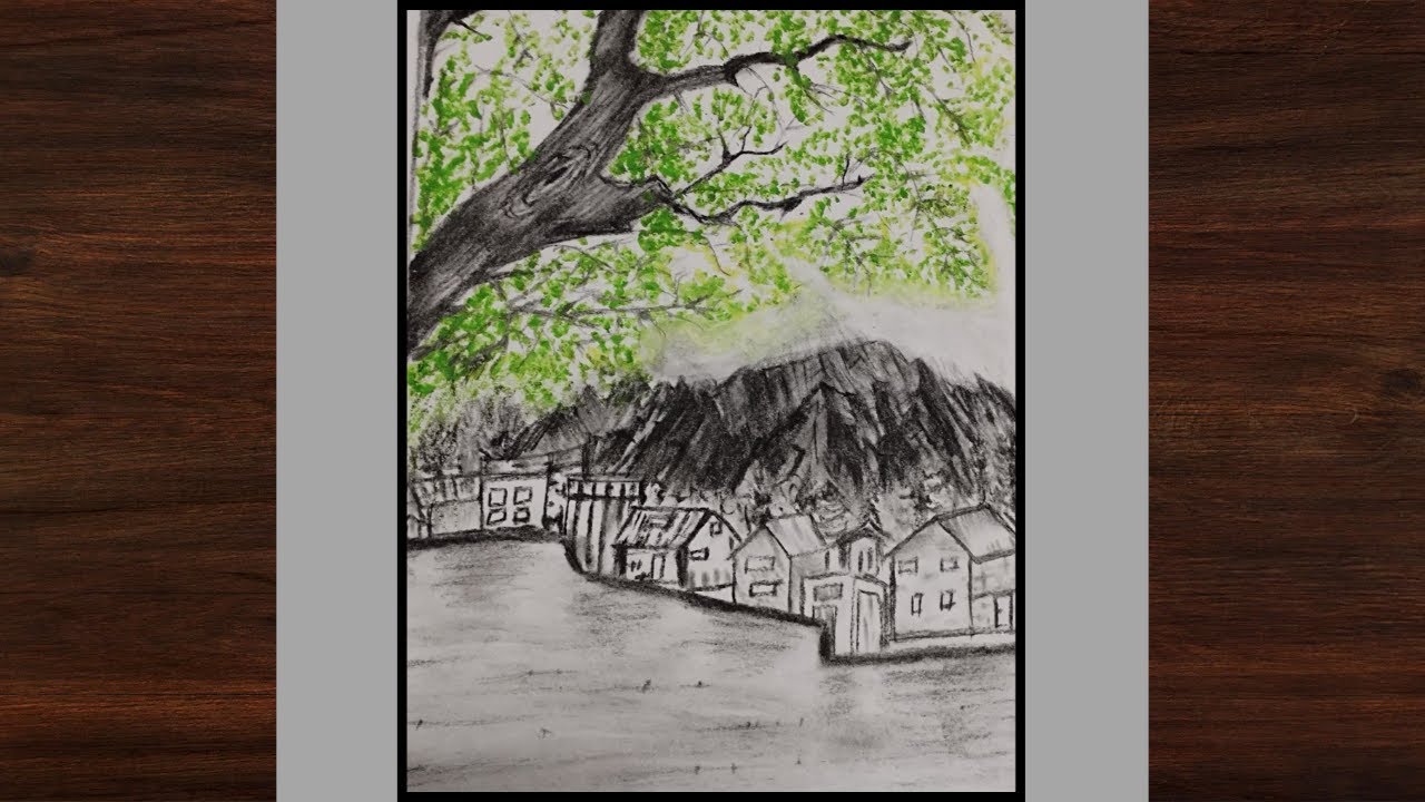 How to draw a beautiful riverside village scenery for beginners | - YouTube