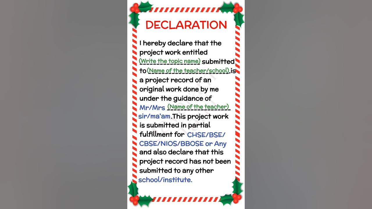 how to write declaration | how to write declaration for school project | declaration in project ...