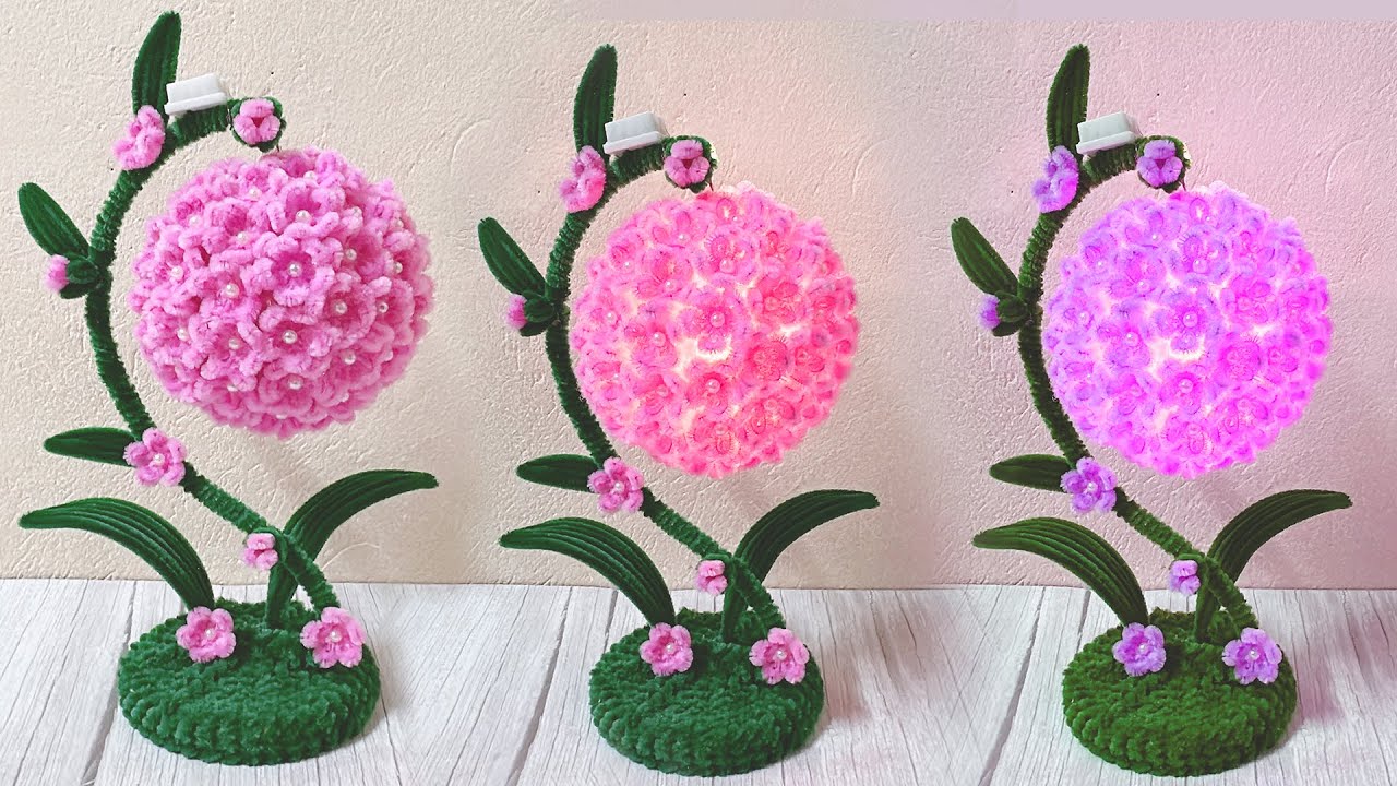 Diy Beautiful Handmade Pipe Cleaner Flower Lamp - Hydrangea Lamp ...