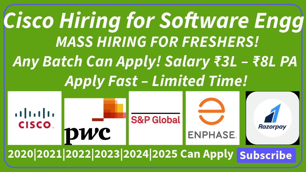 Cisco , PWC , S&P Global , Enphase Energy , Razorpay Hiring fresher | 2021, 2022 , 2023 , 2024 ...