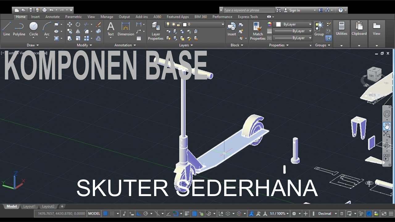 Autocad - Skuter Sederhana Komponen Base Part 10 - YouTube