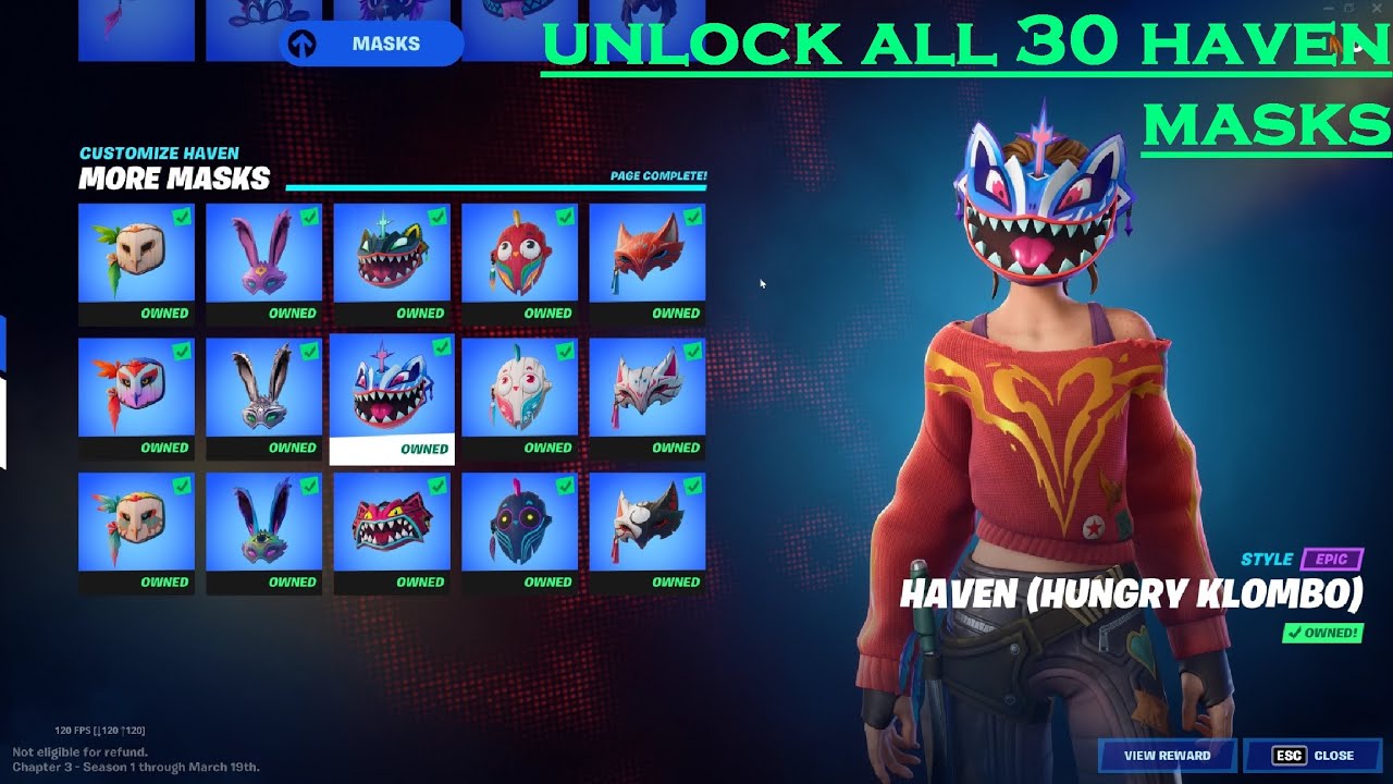 How to Unlock All "30" Haven Masks *FAST* in Fortnite Chapter 3 Season ...