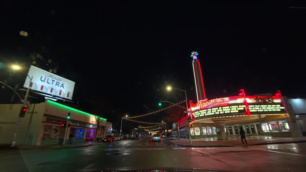Fresno’s Tower District at Night - Olive Avenue Winter Tour - YouTube
